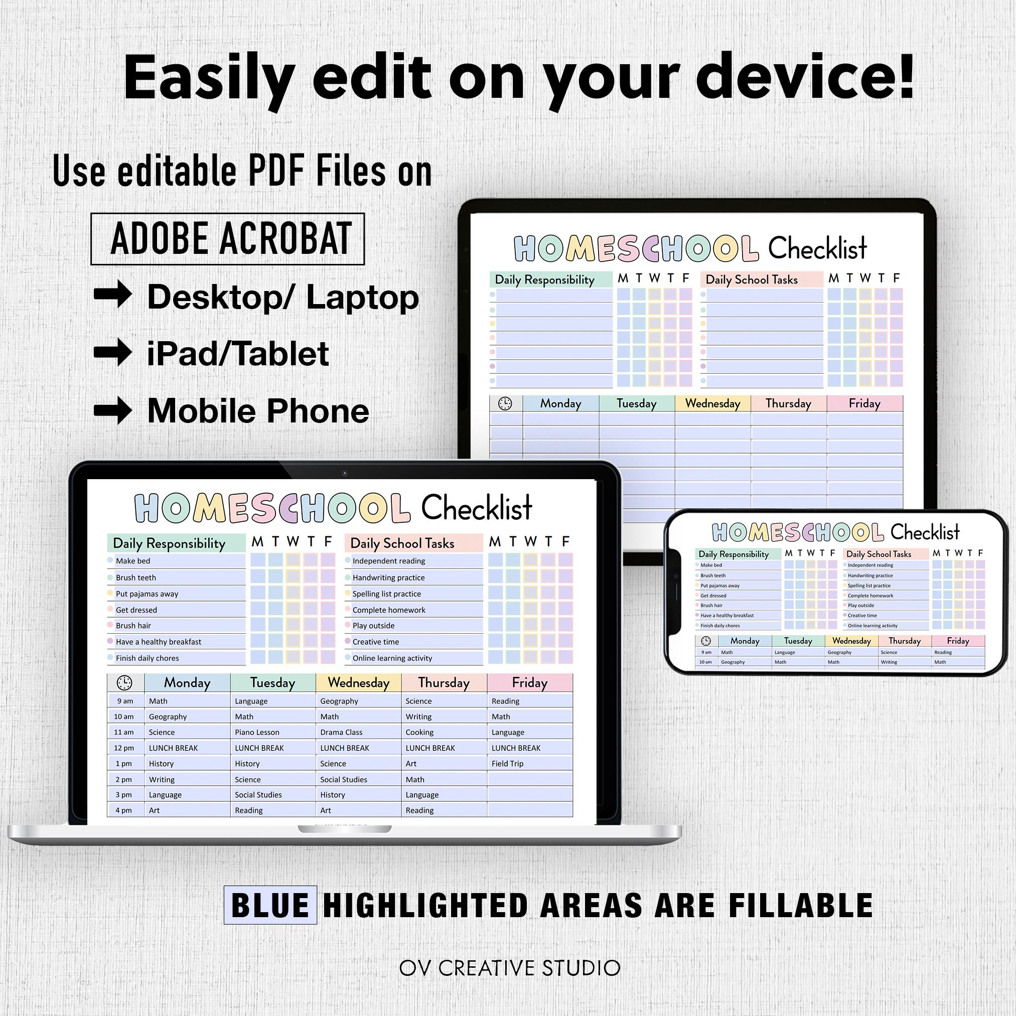 Editable Homeschool Checklist | Printable, Digital | Homeschool Planner ...