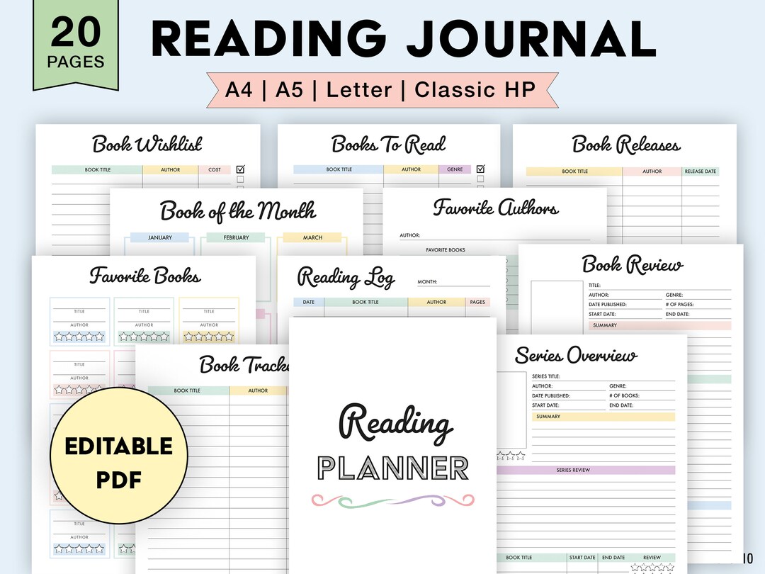 Reading Planner Printable | Editable | Reading Journal Bundle | Book ...