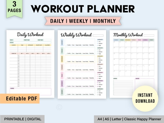 Editable Workout Planner Printable Fitness Planner - Etsy