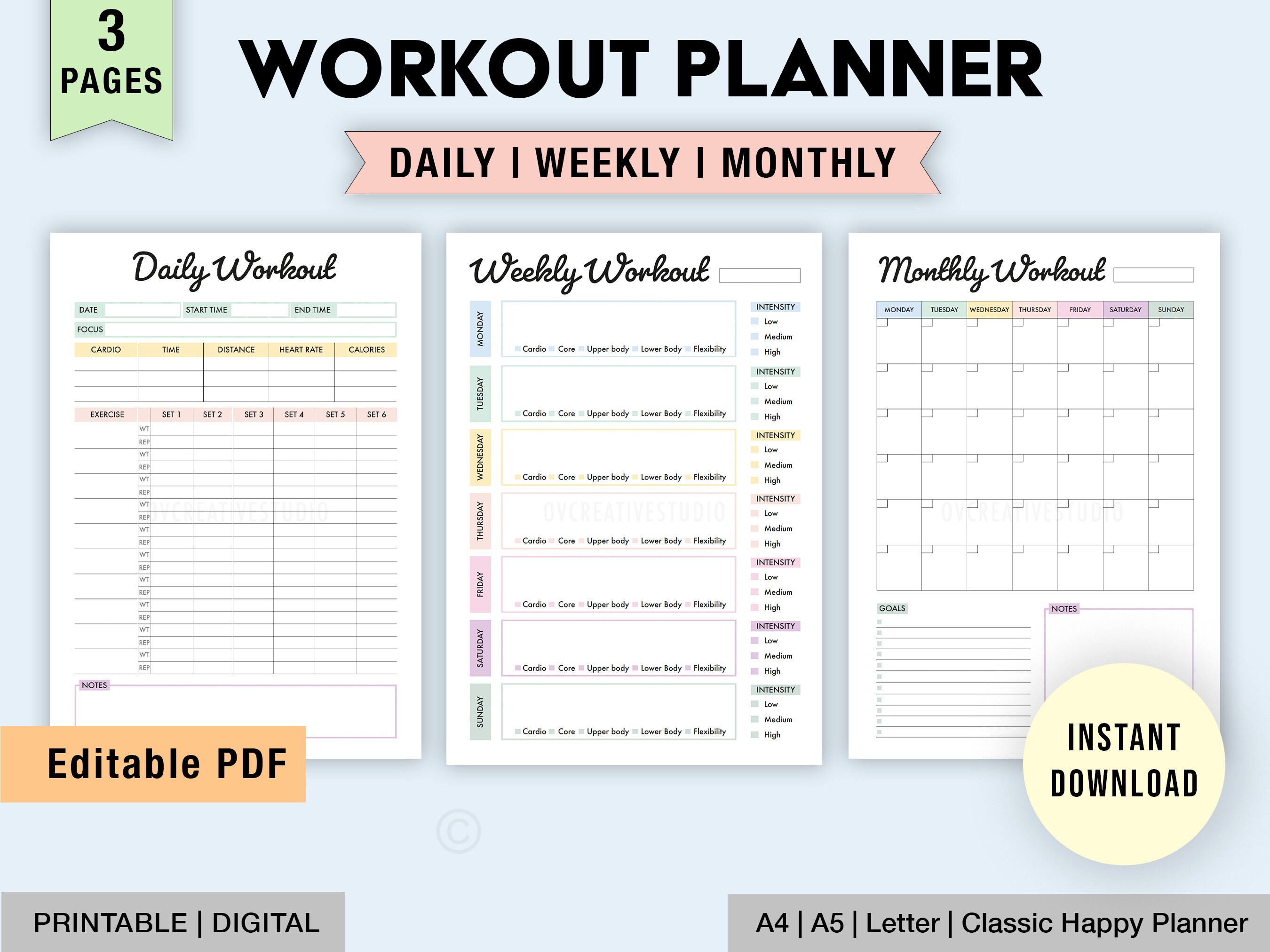 Editable Workout Planner Printable Fitness Planner - Etsy