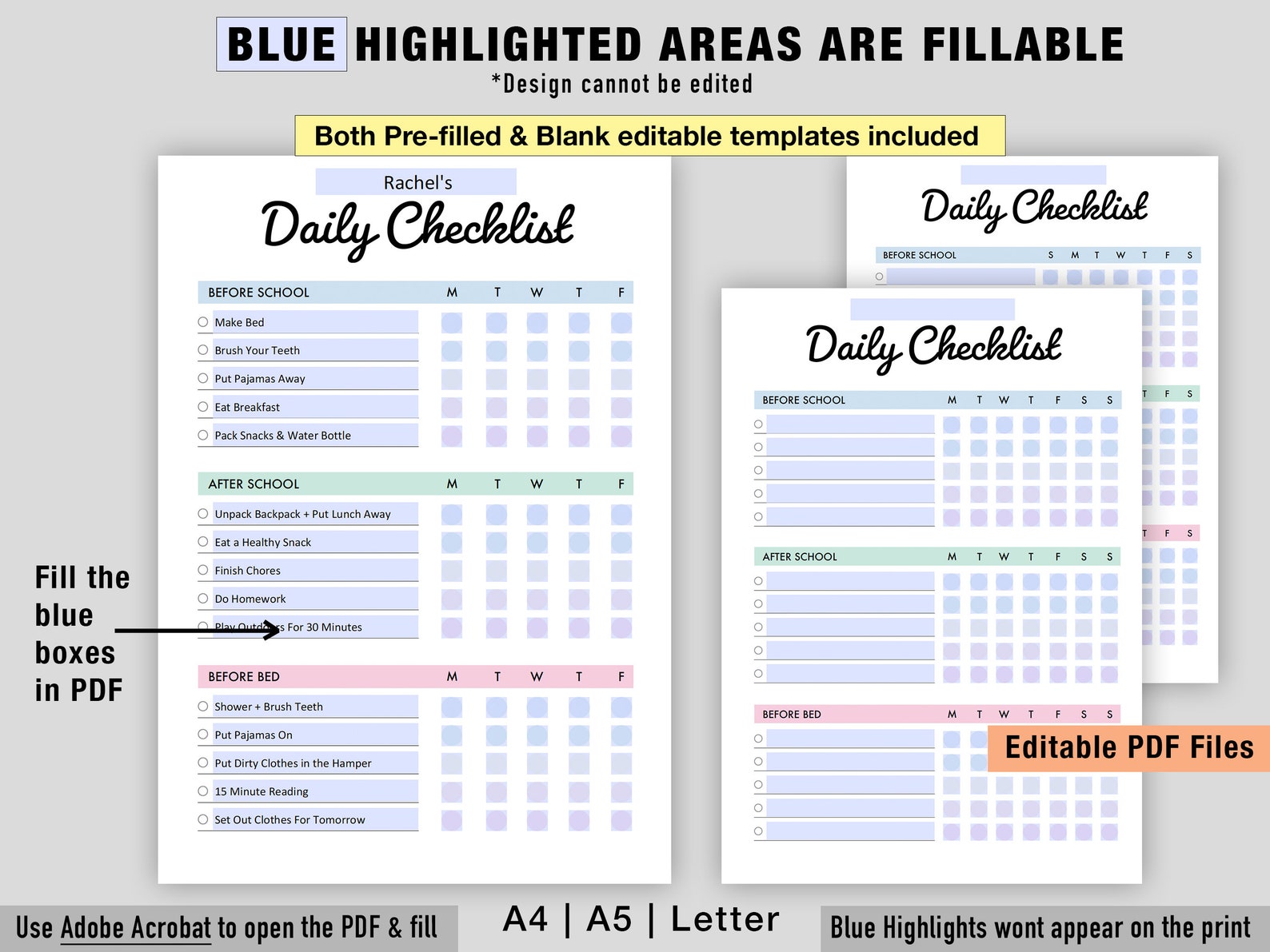 Editable Daily Checklist for Kids Printable Kids - Etsy
