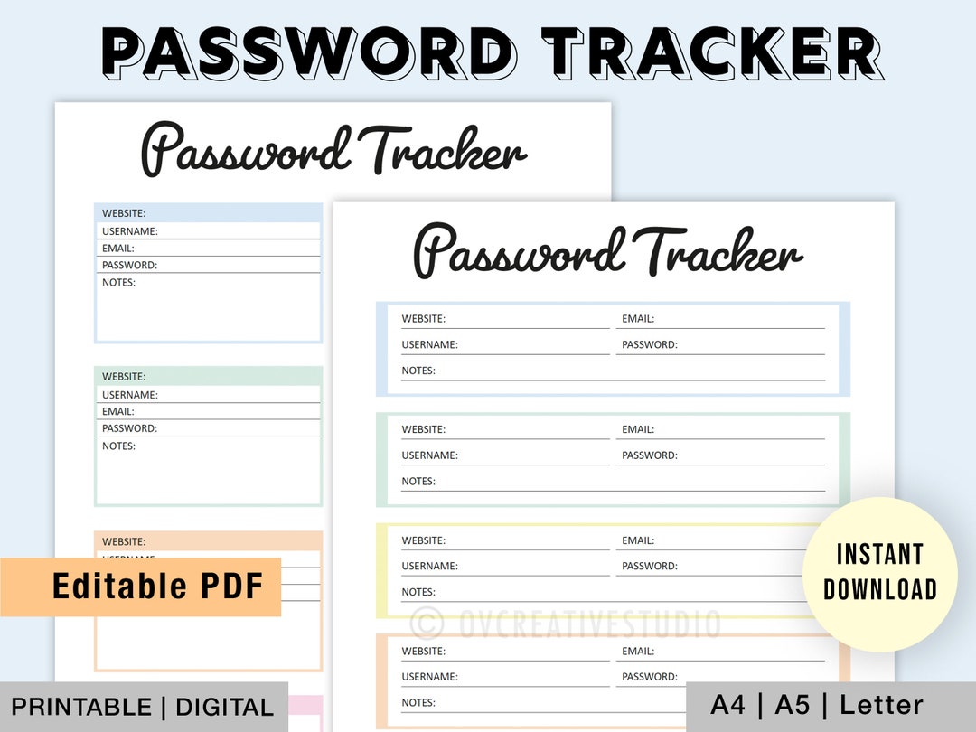 Editable Password Tracker | Printable, Digital | Password Log ...