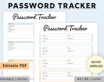 Editable Password Tracker Printable Password Log Editable Password ...