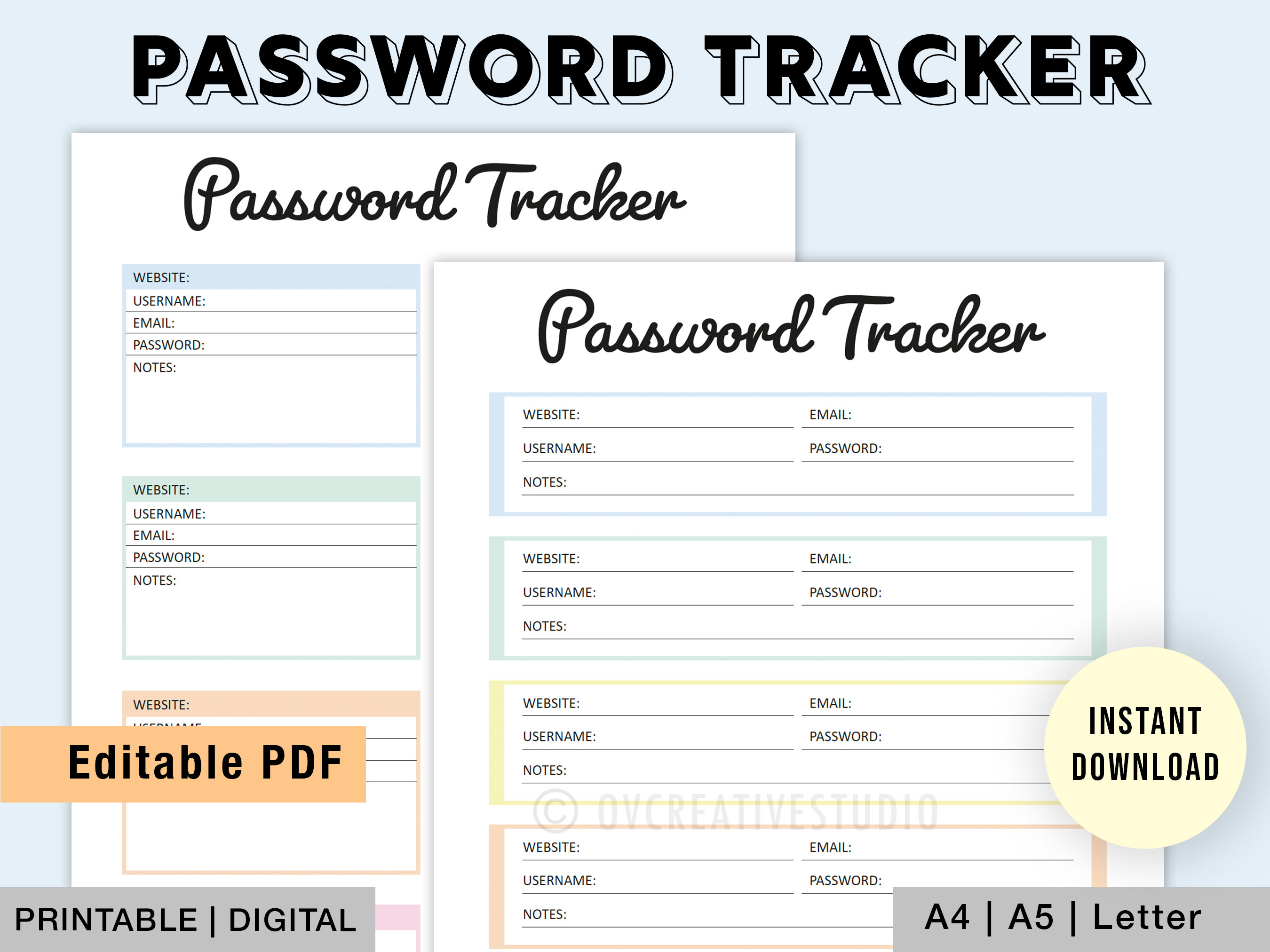 Editable Password Tracker Printable Digital Password Log - Etsy