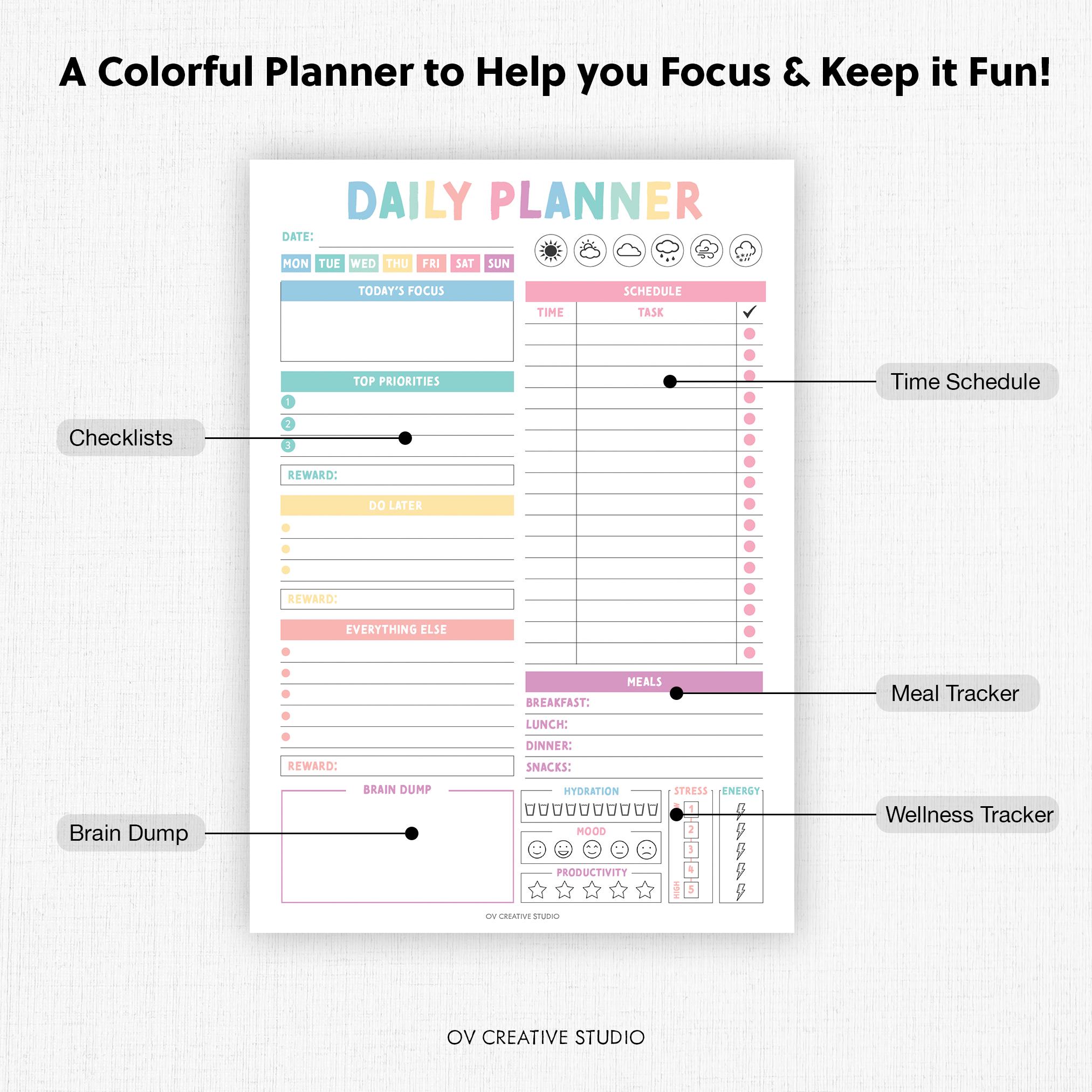 Editable ADHD Daily Planner | Printable, Digital | Daily Focus Template ...