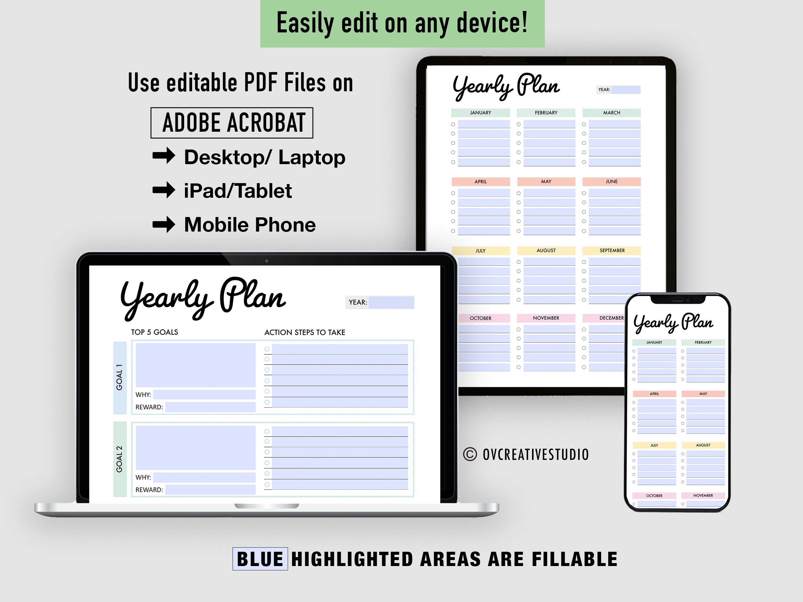 Editable Top 5 Yearly Goal Planner Goal Planning Goal | Etsy UK