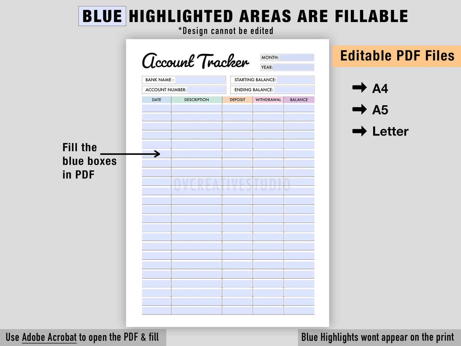 Editable Account Tracker | Printable Account Log | Bank Account Tracker ...