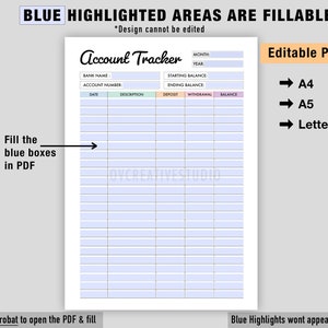 Editable Account Tracker | Printable Account Log | Bank Account Tracker ...