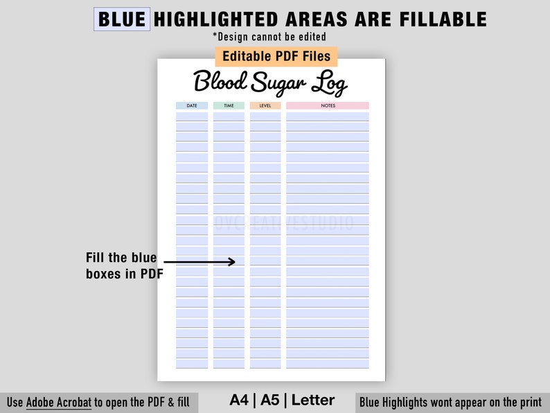 Editable Blood Sugar Log Printable Blood Sugar Reading | Etsy