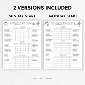 Summer Planner 2024 Kids Calendar Printable, Summer Bucket List, Summer ...