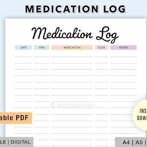Editable Medication Log | Medicine Taker Tracker | Printable Medication ...
