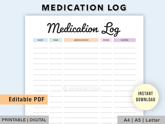 Editable Medication Log Medicine Taker Tracker Printable - Etsy