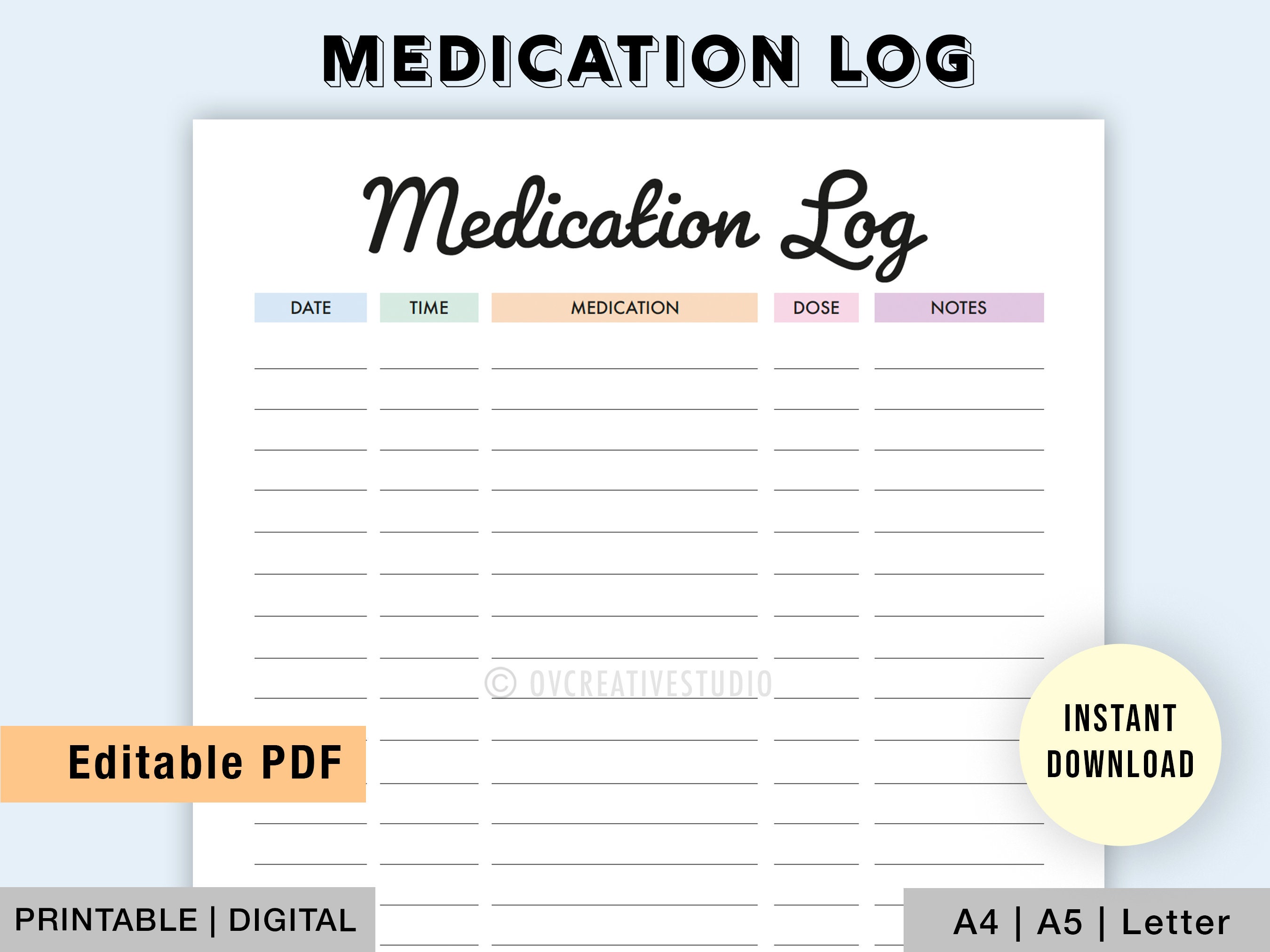 Editable Medication Log Medicine Taker Tracker Printable - Etsy