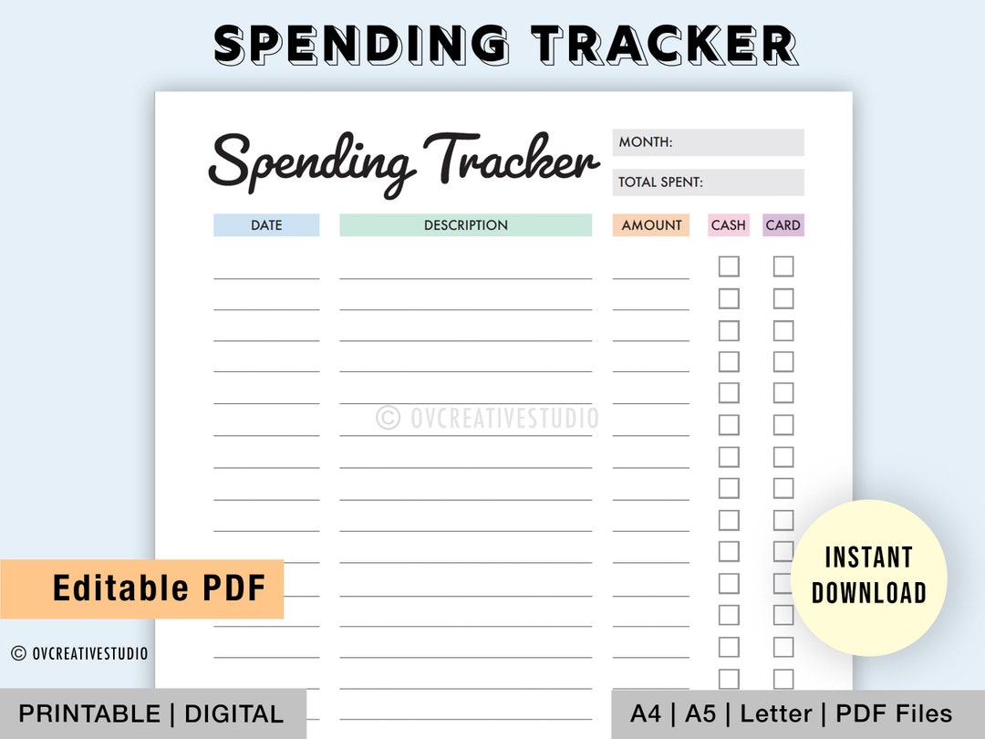 Editable Spending Tracker | Expense Tracker Printable | Digital ...