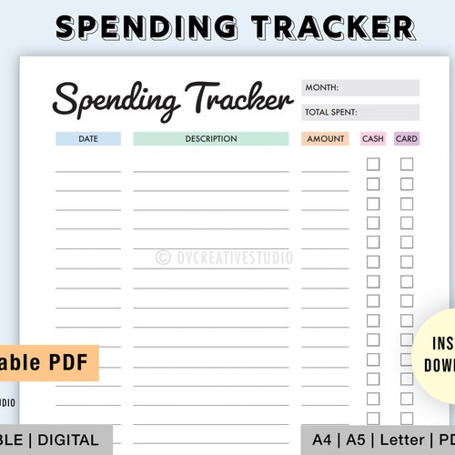 Editable Spending Tracker Expense Tracker Printable | Etsy