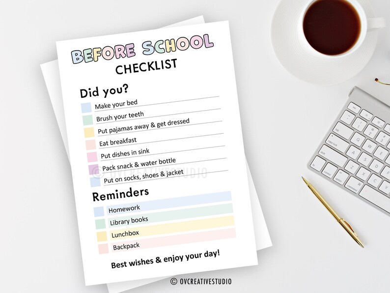 Editable Schoolday Checklist for Kids | Printable | Kids Chore Chart ...