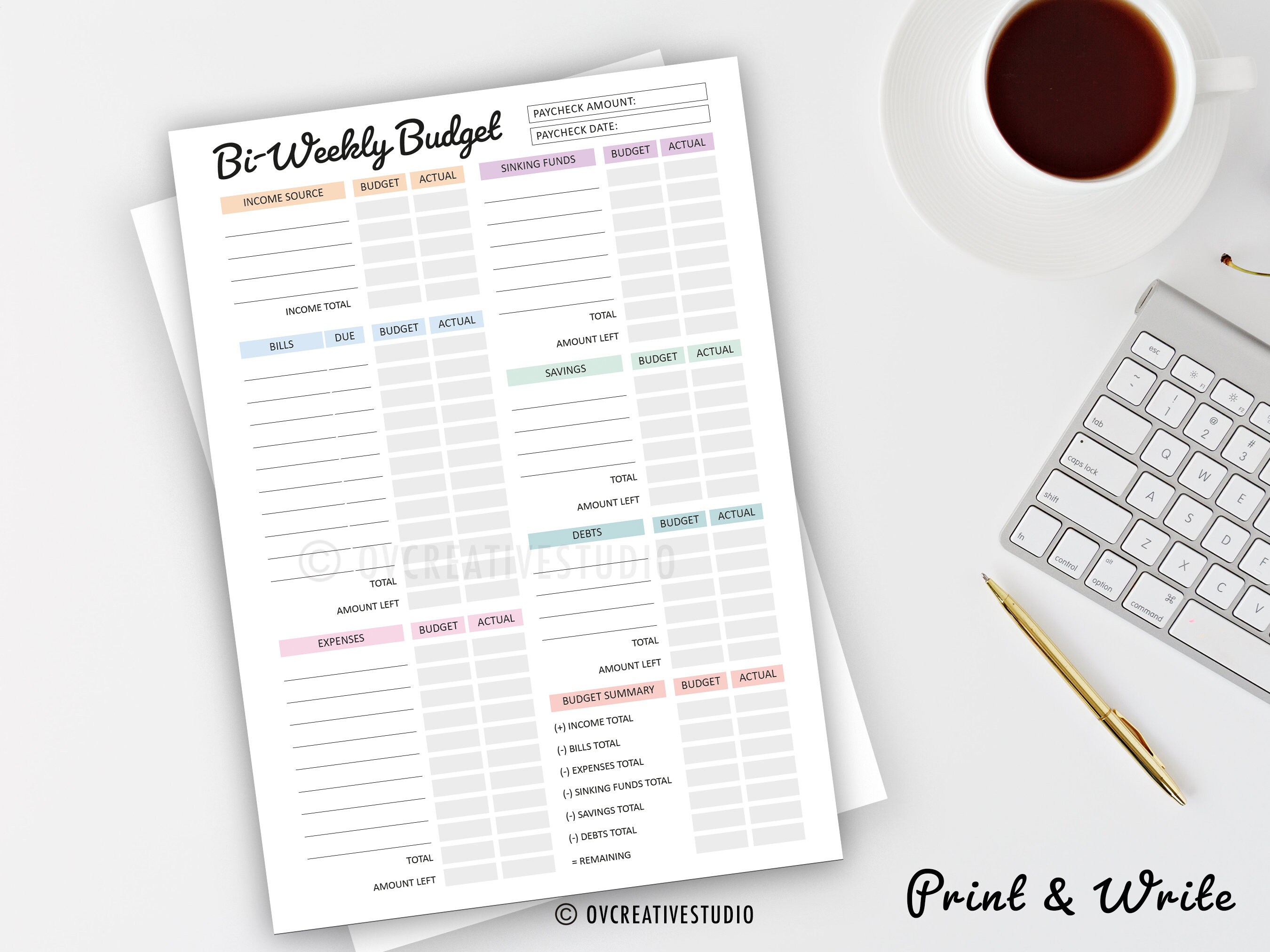 Editable Bi-weekly Budget Planner | Printable, Digital | Personal ...