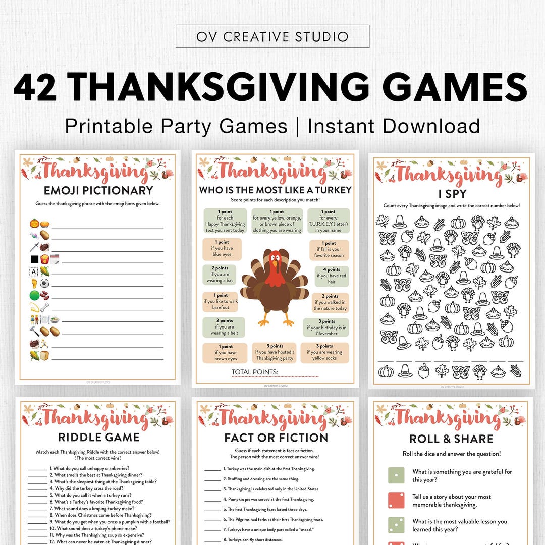 Thanksgiving Games Bundle Printable, Trivia, Emoji Pictionary, Bingo ...