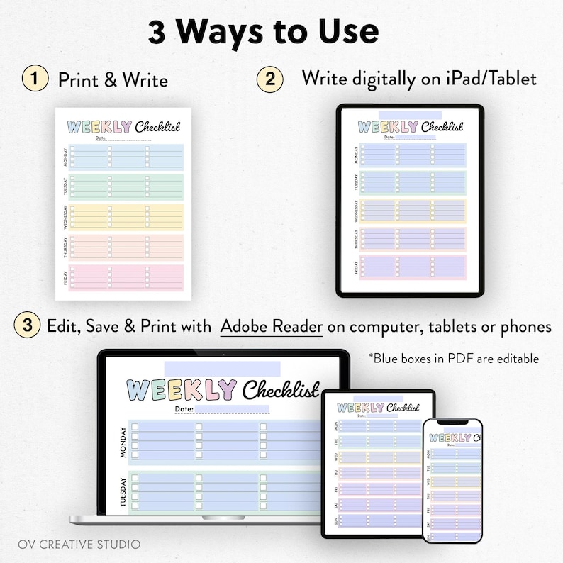 Editable Weekly Checklist | Printable, Digital | Weekly Planner PDF ...