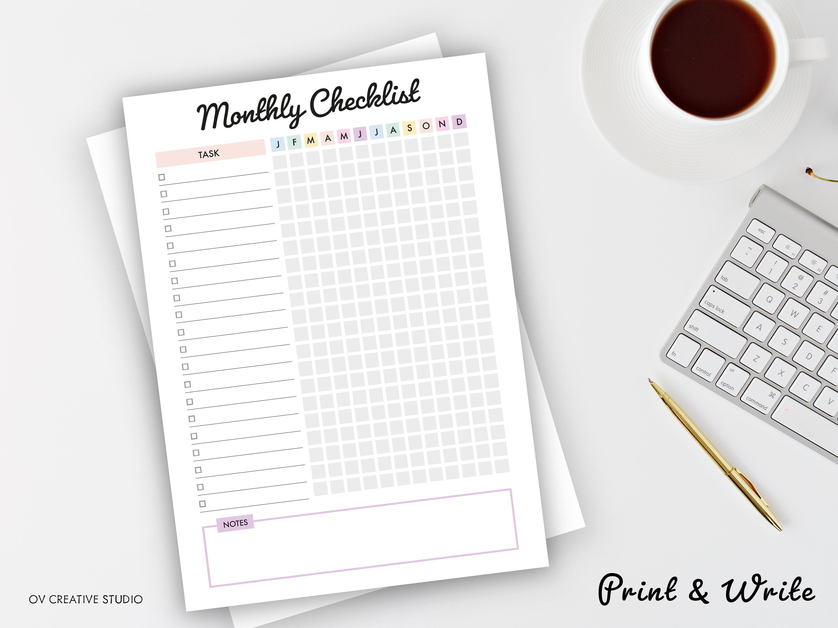 Monthly Checklist | Printable, Digital | Task Planner | Yearly Planner ...