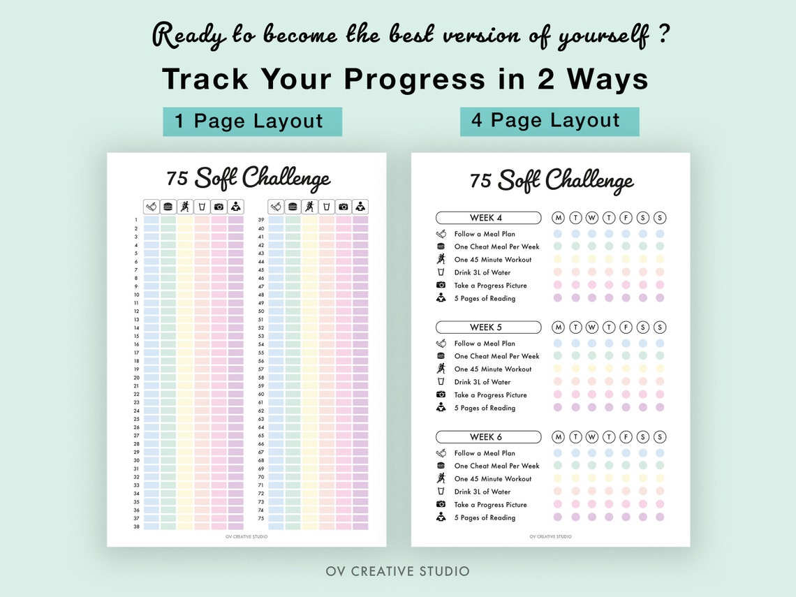 Editable 75 Soft Challenge Tracker Bundle | Printable | Daily 75 Soft ...