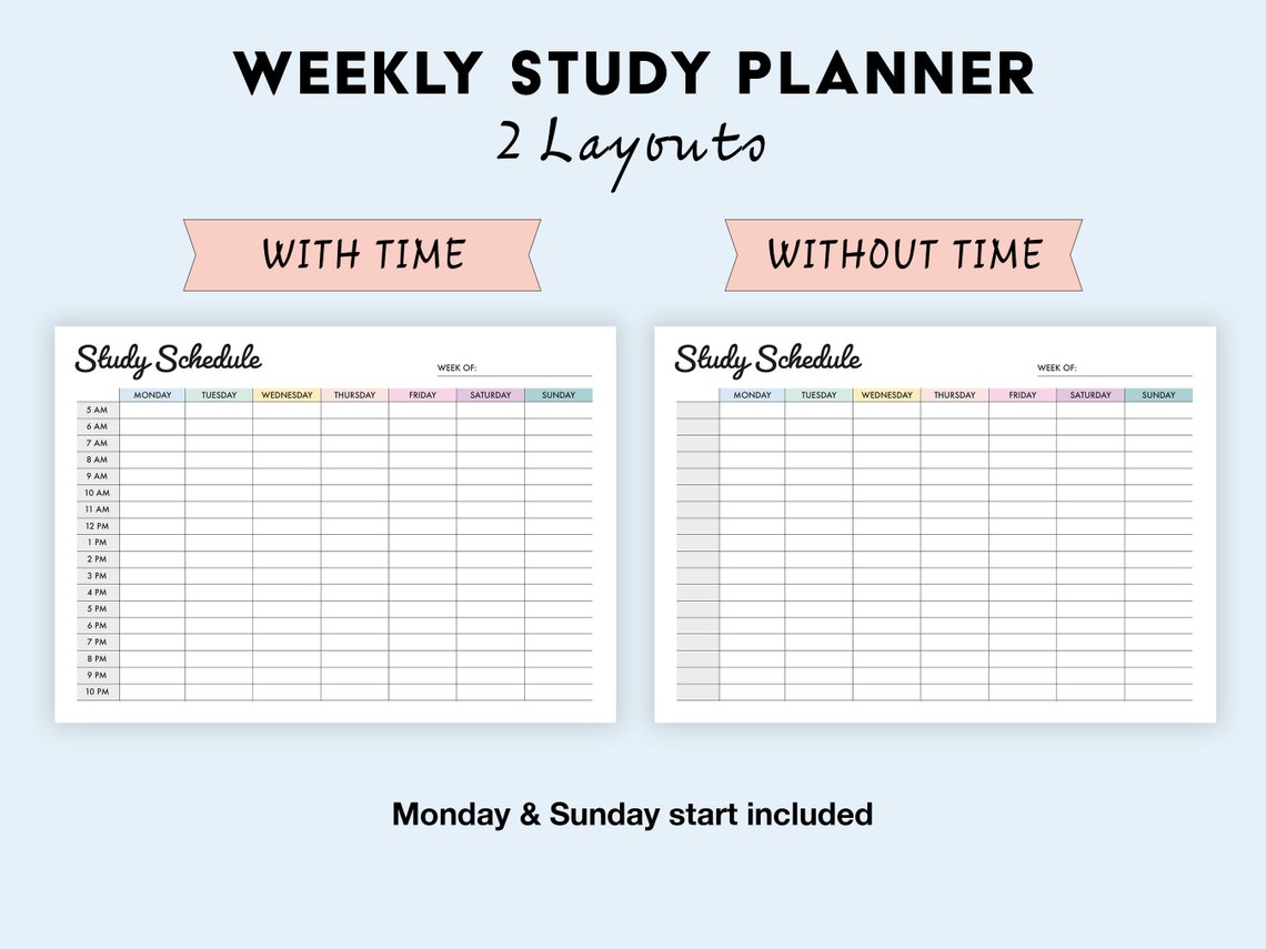 Editable Weekly Study Schedule | Printable Study Planner | Weekly ...