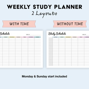 Editable Weekly Study Schedule | Printable Study Planner | Weekly ...