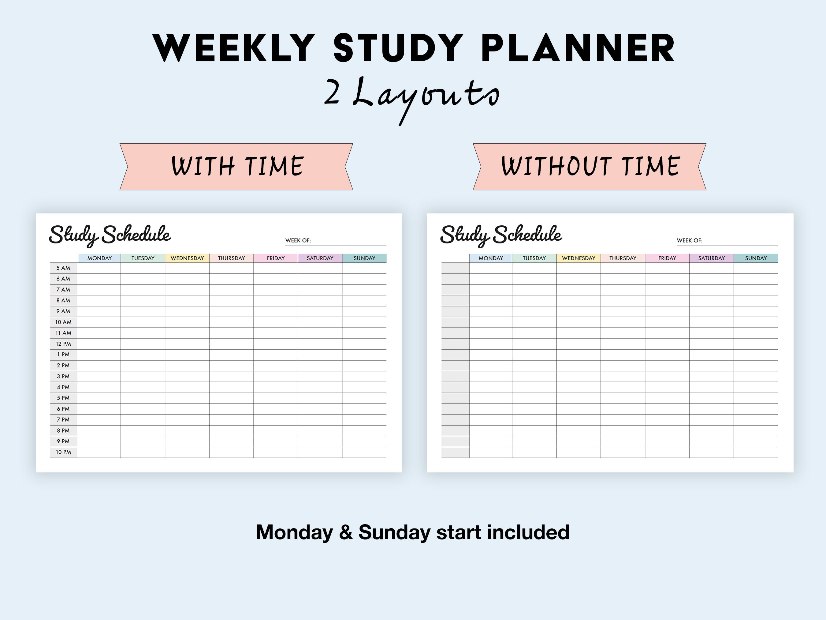 Editable Weekly Study Schedule Printable Study Planner - Etsy Australia