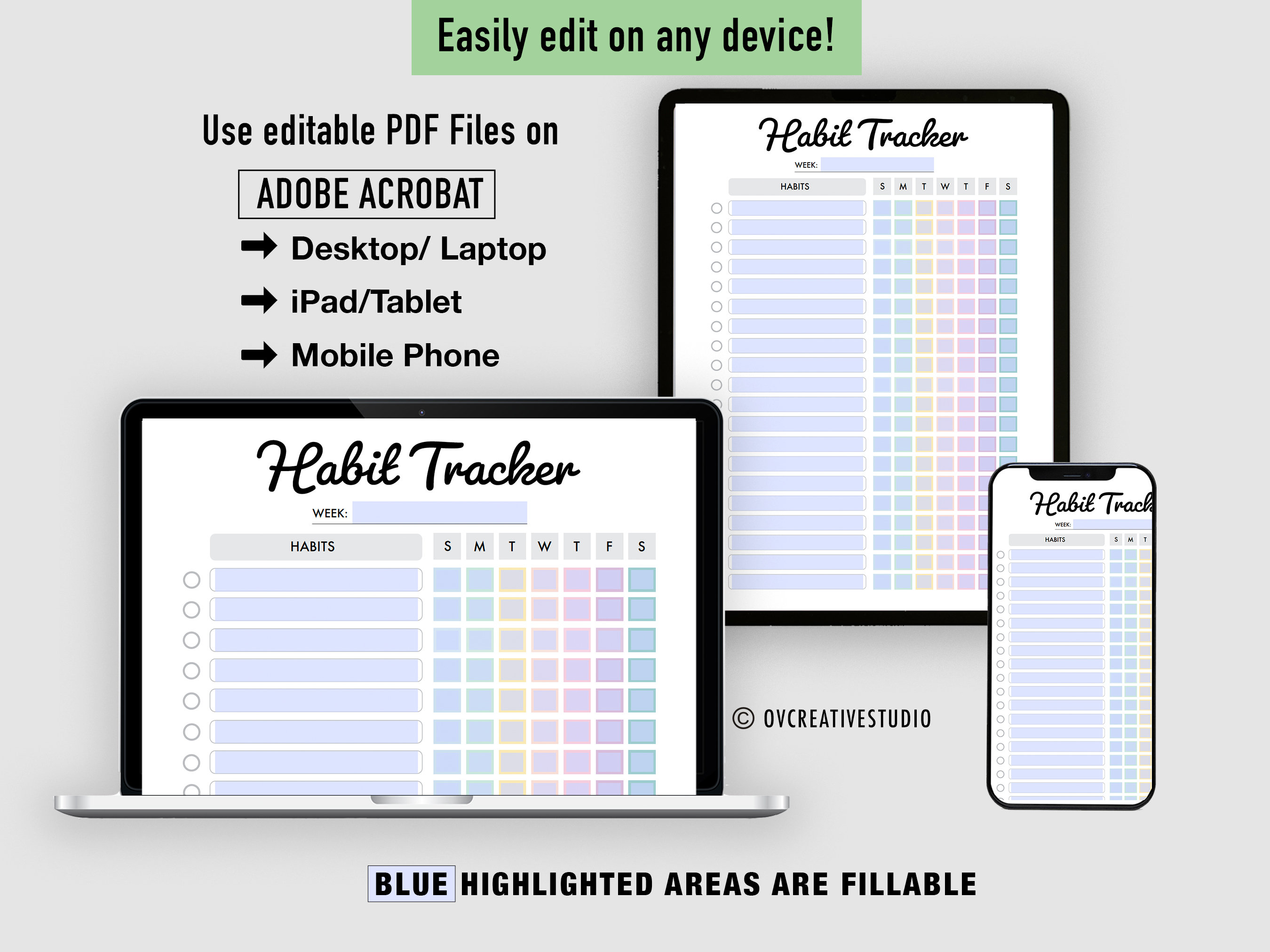 Editable Weekly Habit Tracker | Printable Habit Tracker | Daily Habit ...
