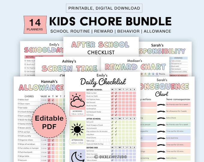 Reward Chart for Kids | Printable, Editable, Digital PDF | Weekly Chore ...