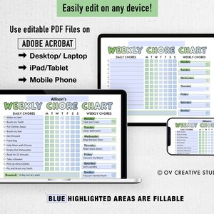 Editable Chore Chart for Kids Printable Kids Daily Weekly ...