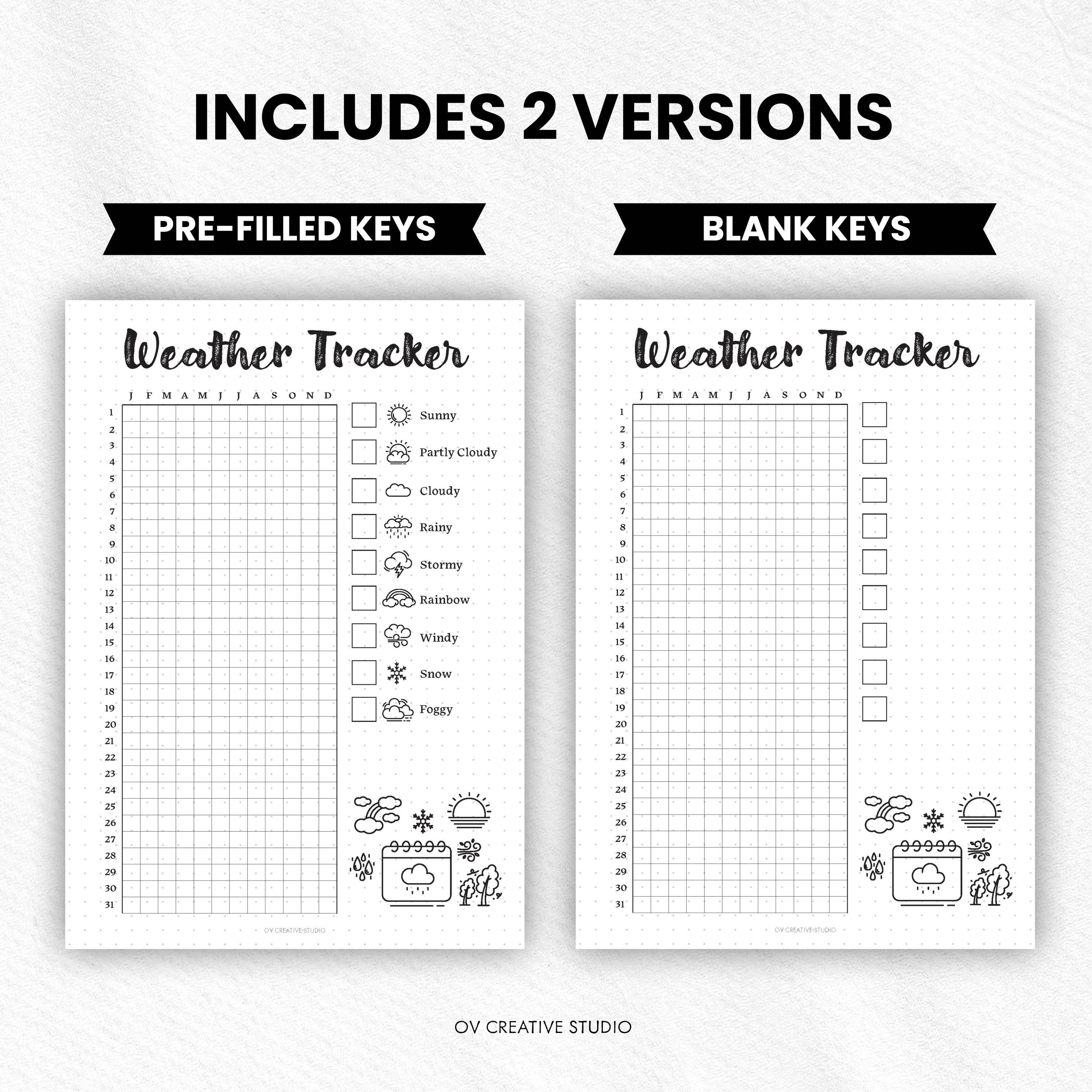 Weather Tracker | Printable Bullet Journal Page | A4, A5, Letter Size ...