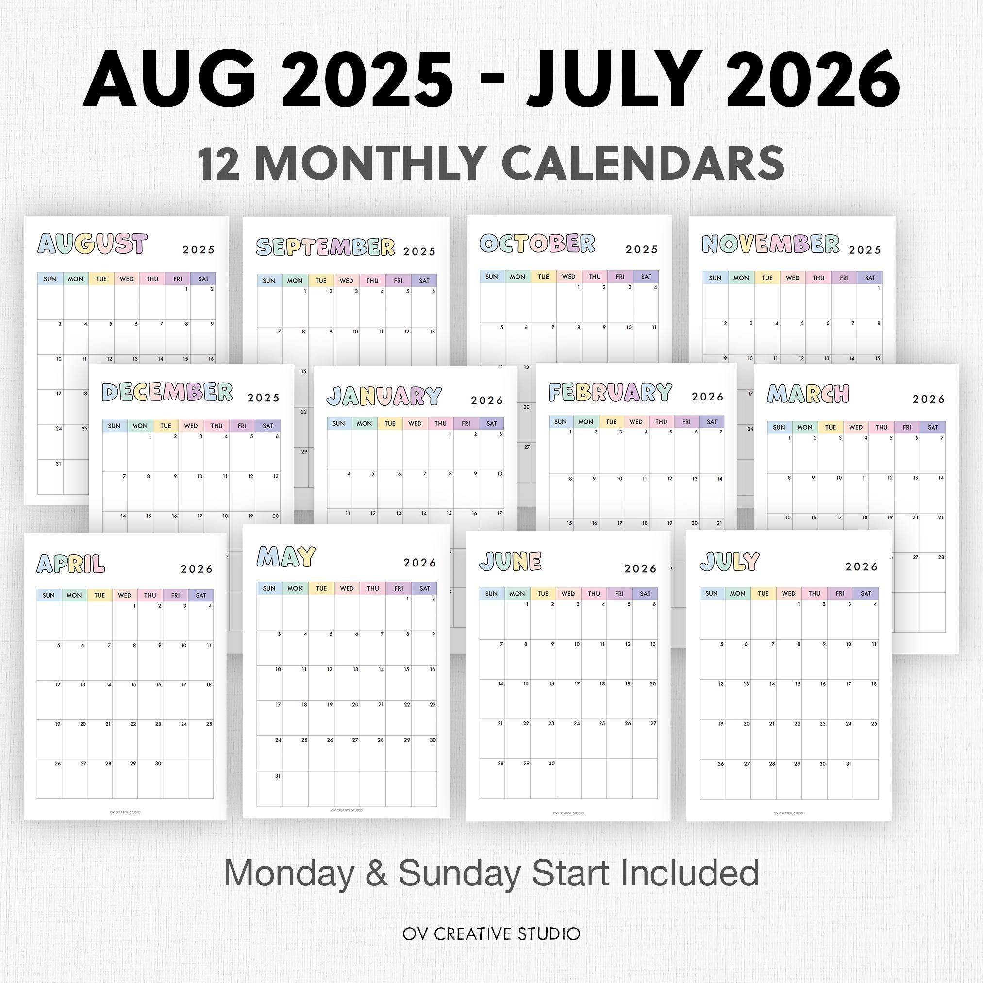 School Calendar Bundle 2025 - 2026 | Printable, Digital | Monthly ...