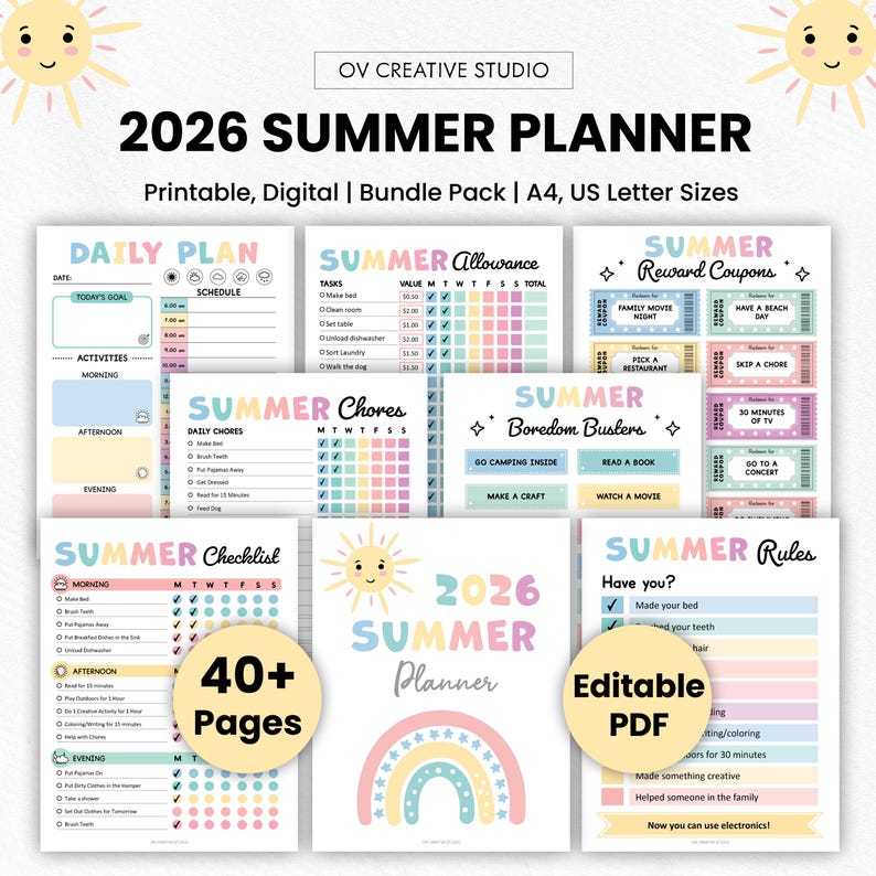 Summer Planner 2026 | Kids Summer Schedule, Chore Chart, Checklist ...