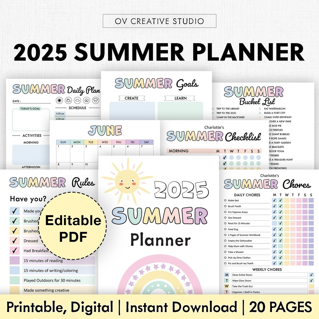 2025 Summer Planner for Kids | Kids Summer Schedule, Chores, Checklist ...