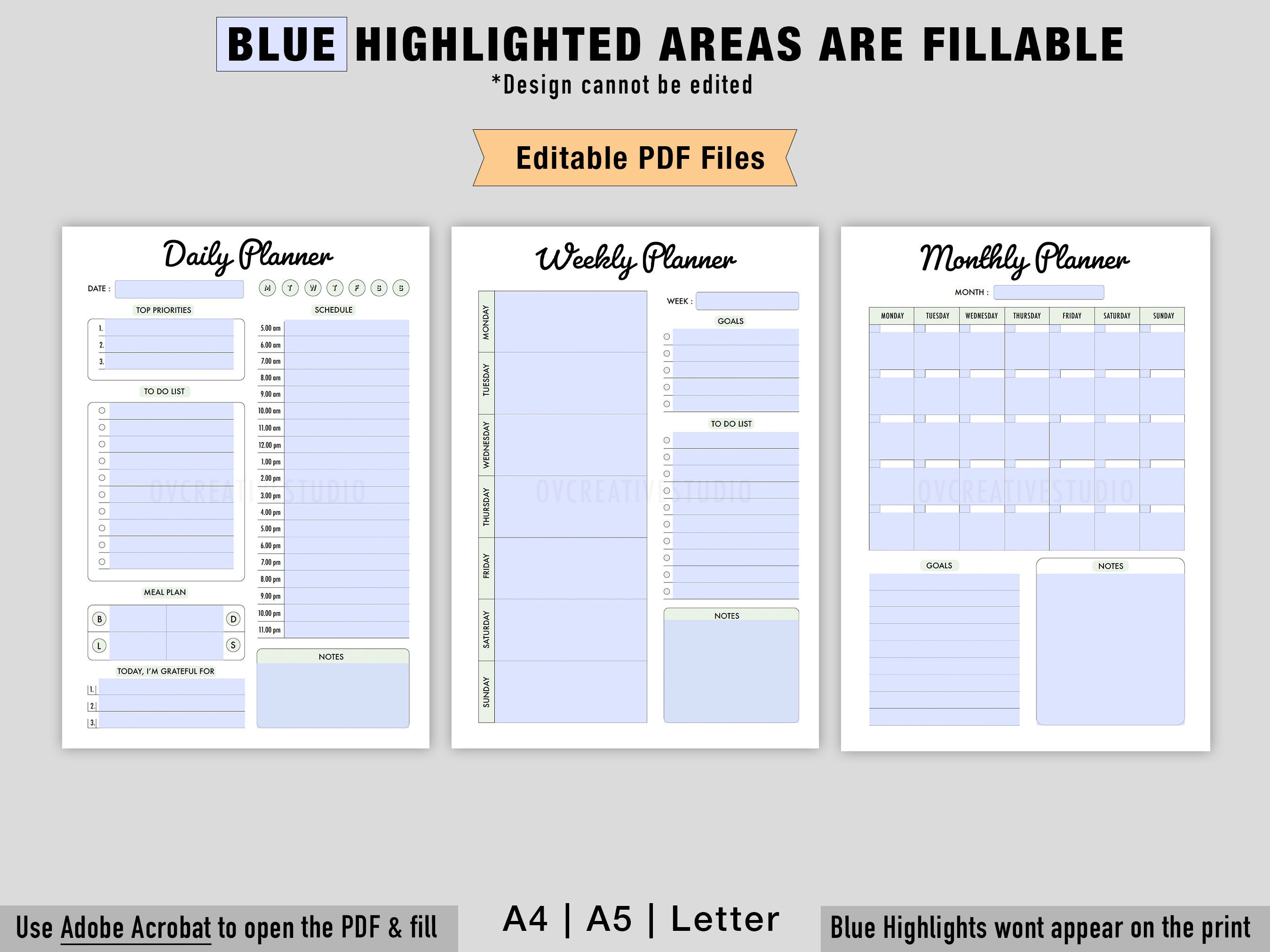 Editable Daily Weekly Monthly Planner Bundle Printable - Etsy