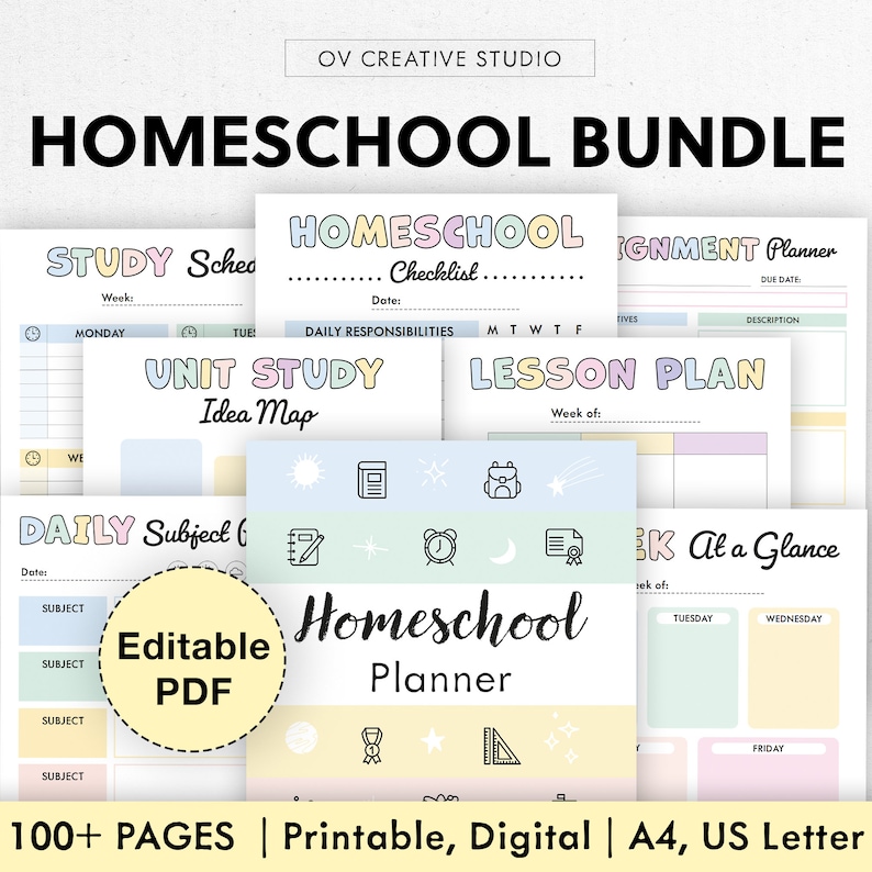 Editable Homeschool Planner Bundle 2025-2026 | Printable | Academic ...