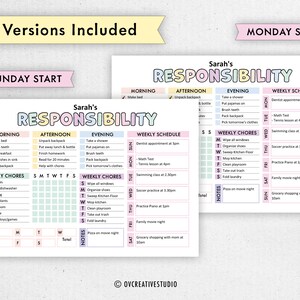 Editable Responsibility Chore Chart for Kids Printable Kids Daily ...