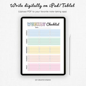 Editable Weekly Checklist | Printable, Digital | Weekly Planner PDF ...