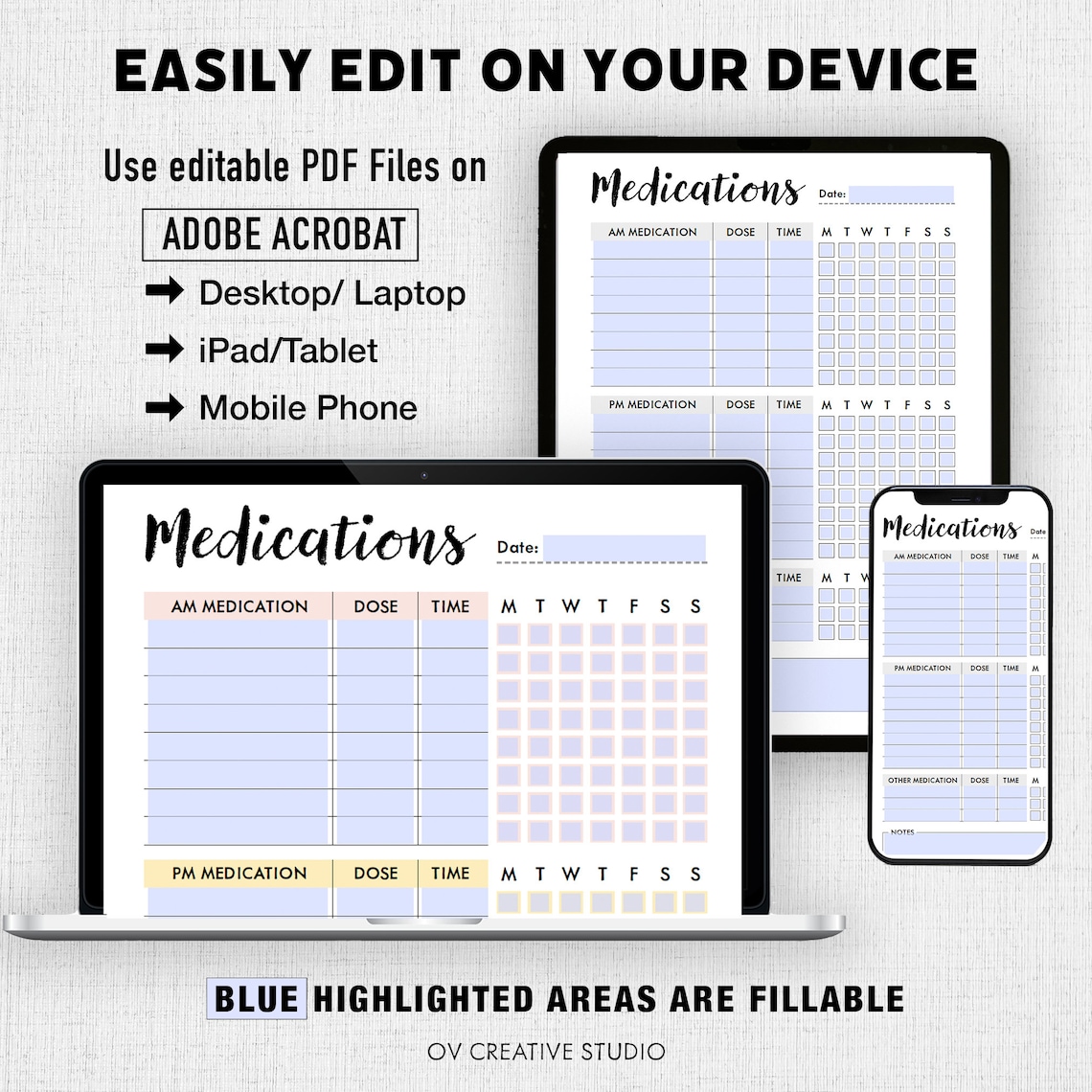 Editable Medication Schedule | Printable Easy Medicine Chart | Weekly ...