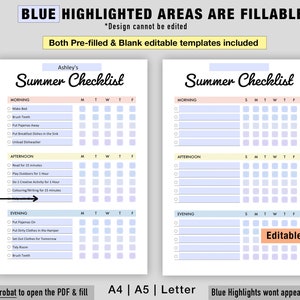 Editable Summer Checklist for Kids | Printable | Kids Responsibility ...