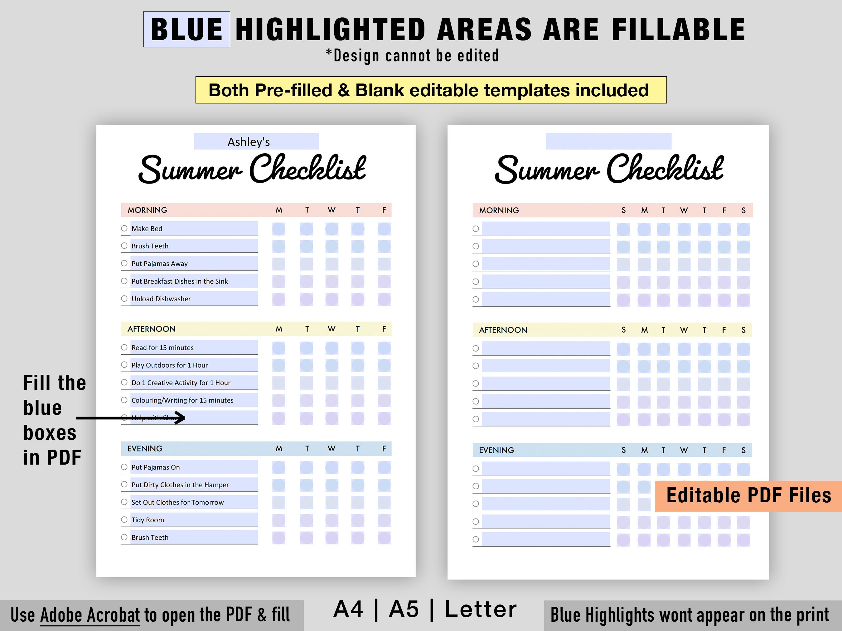 Editable Summer Checklist for Kids Printable Kids - Etsy