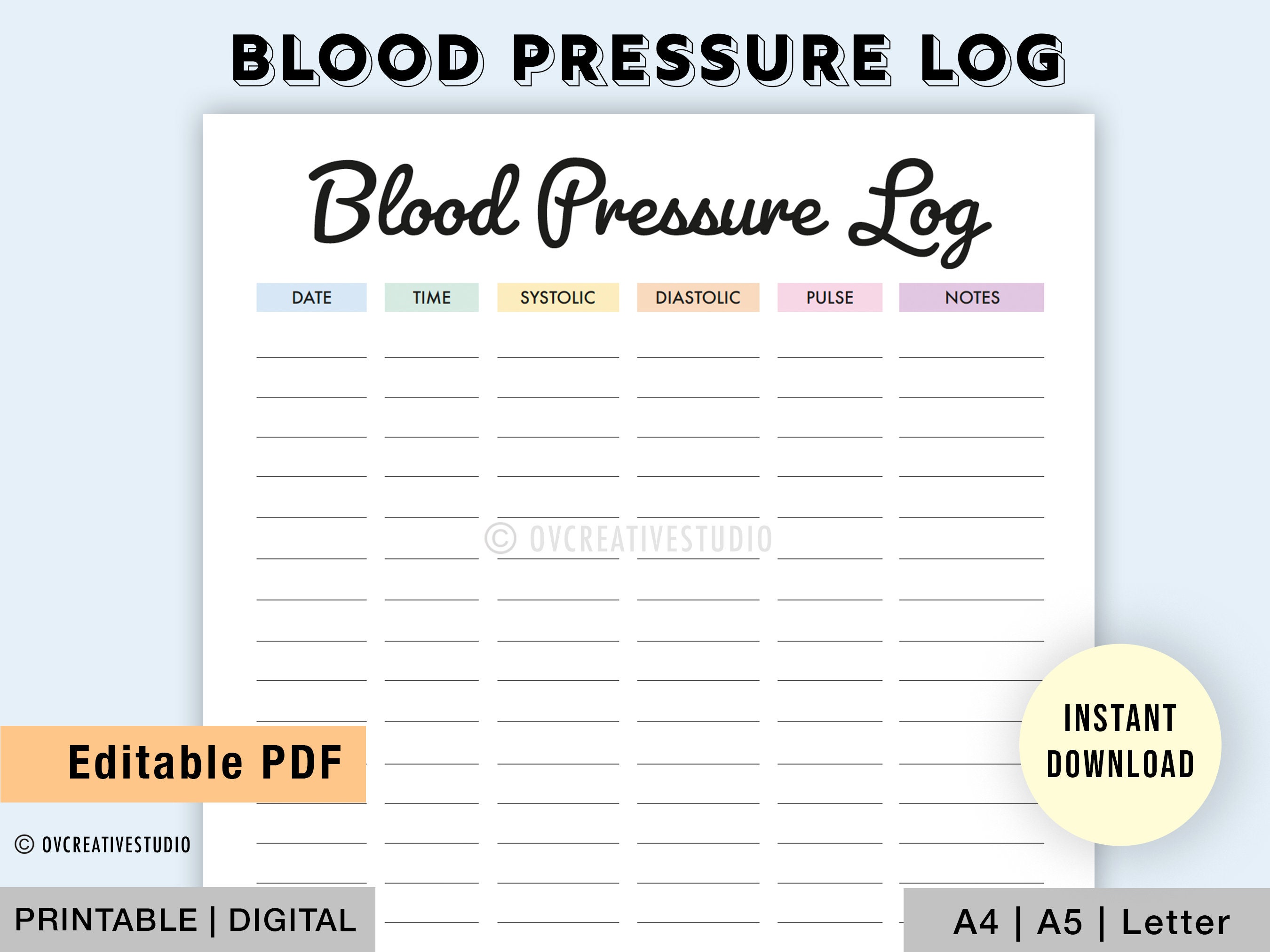 Editable Blood Pressure Log | Printable Blood Pressure Tracker ...