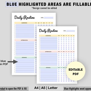 Editable Daily Routine | Printable | Daily Checklist | Morning Routine | Habit Tracker | Routine ...