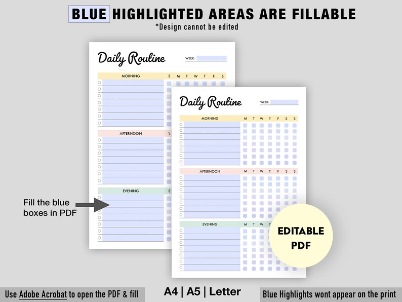 Editable Daily Routine Printable Daily Checklist Morning - Etsy UK