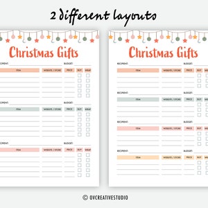 Christmas Gift List Printable | Fillable | Editable PDF | Christmas ...