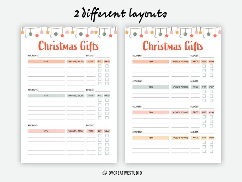 Christmas Gift List Printable | Fillable | Editable PDF | Christmas ...
