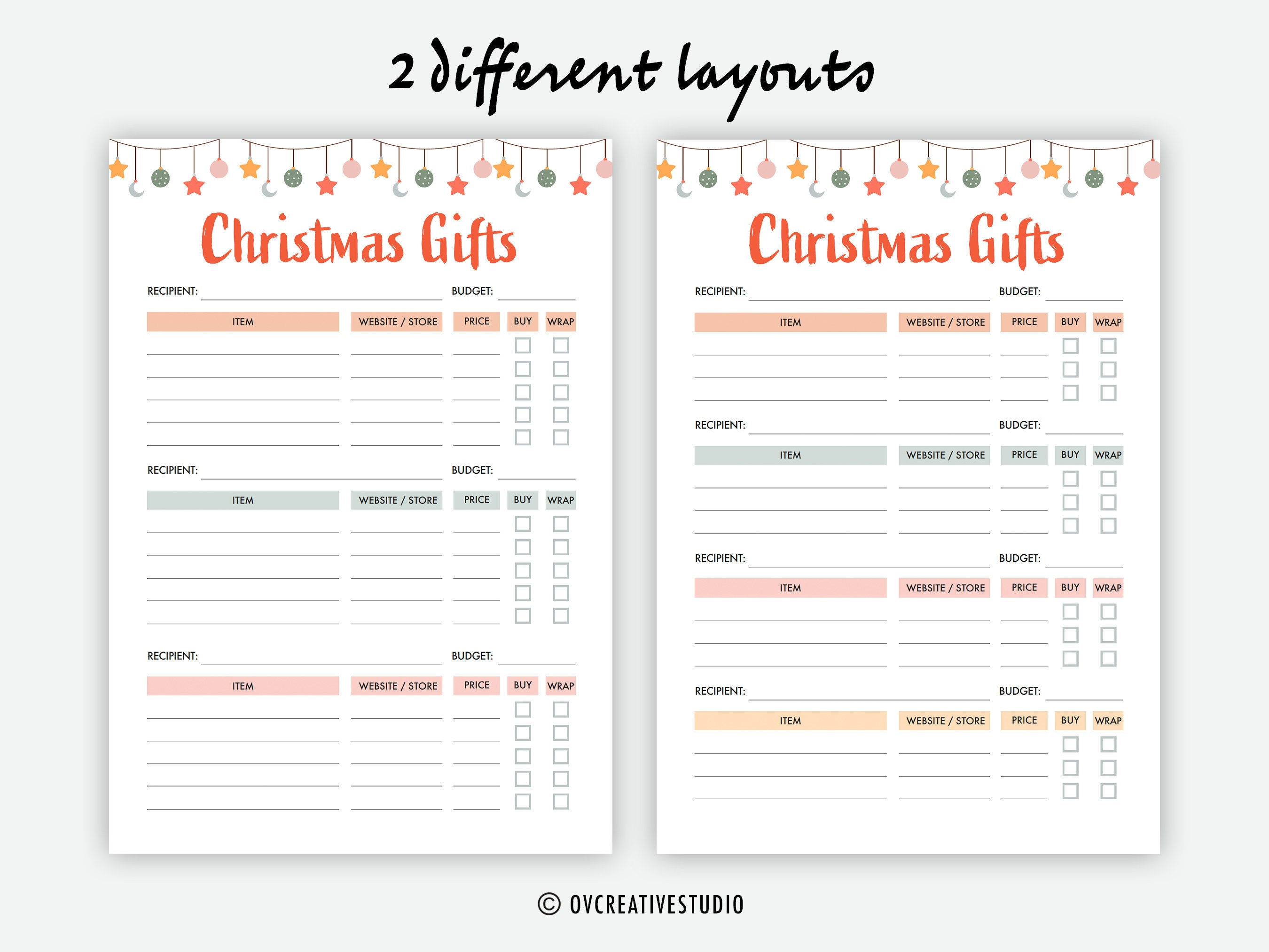 Christmas Gift List Printable | Fillable | Editable PDF | Christmas ...