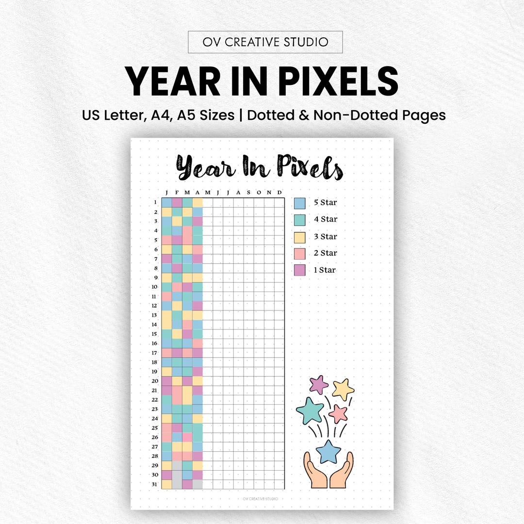 Year in Pixels | Printable Bullet Journal Page | A4, A5, Letter Size ...