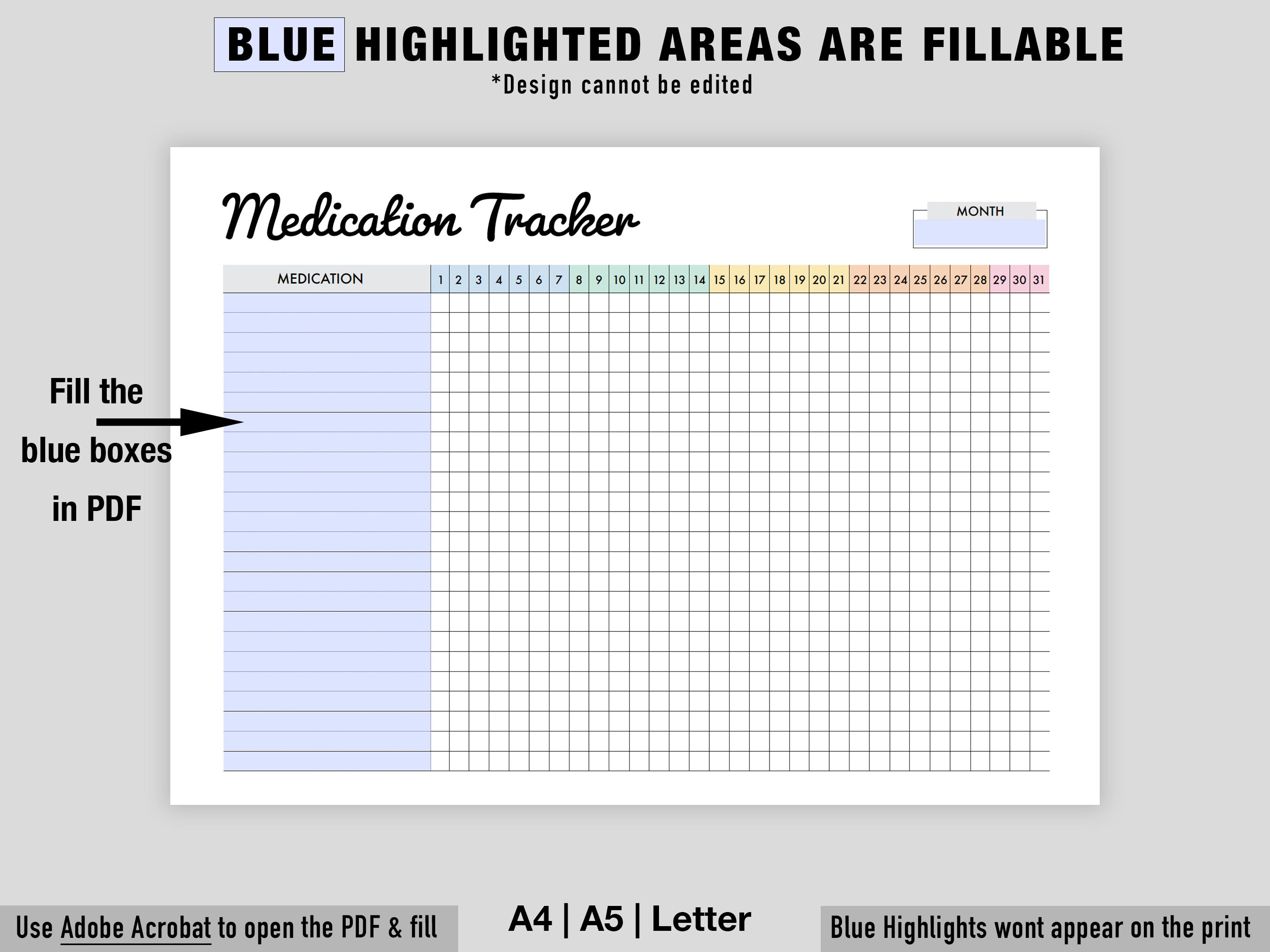 Editable Medication Log | Medicine Taker Tracker | Printable Monthly ...